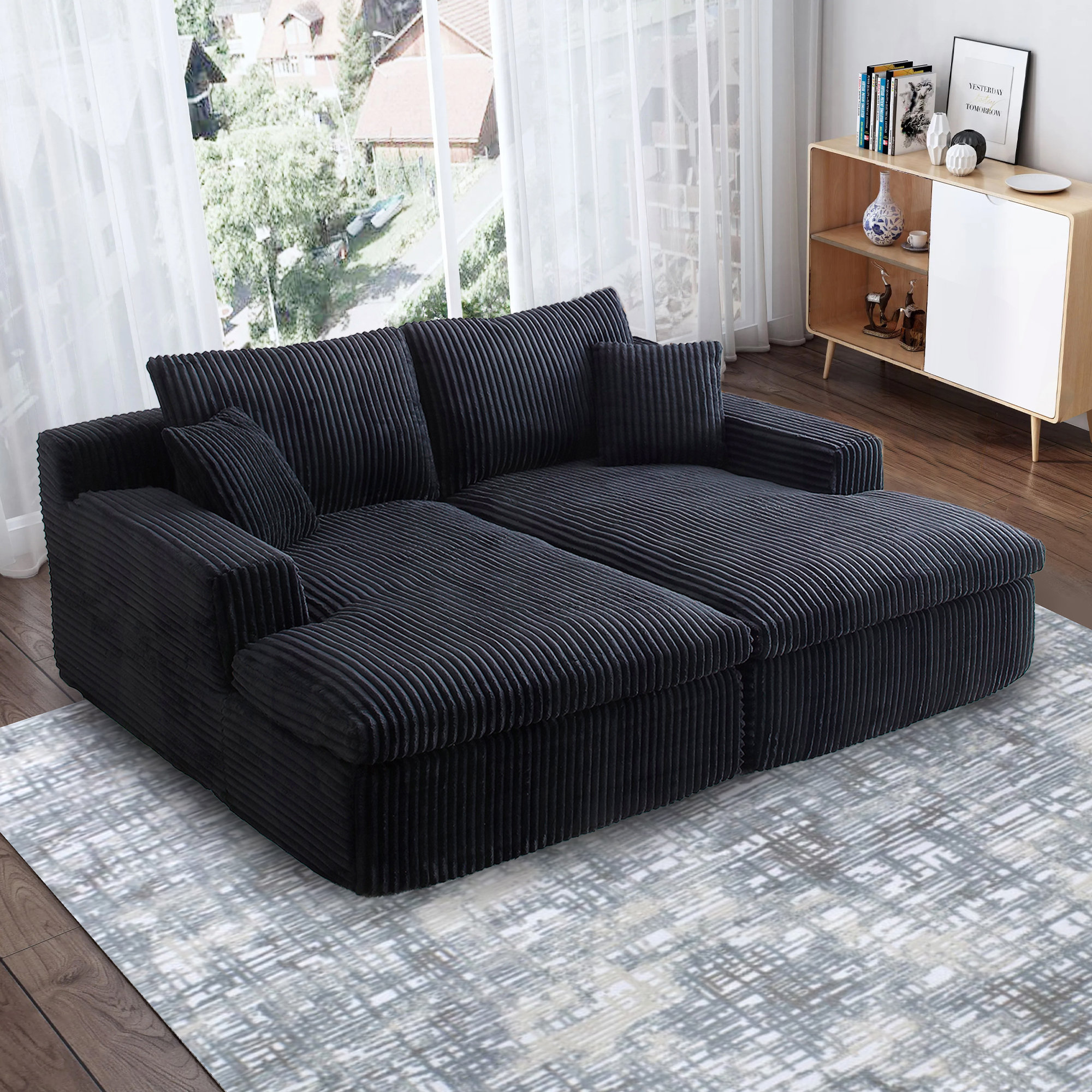 Latitude Run® Masir 87.30 "W Oversized Sleeper Couch,Double Chaises Lounge With Pillows, Could ...